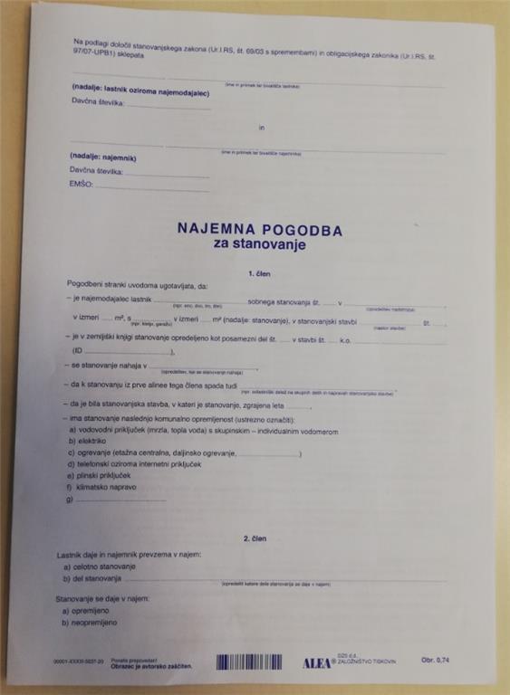 OBR. 0,74 NAJEMNA POGODBA ZA STANOVANJE, Z ANEKSOM - birokebsi.si